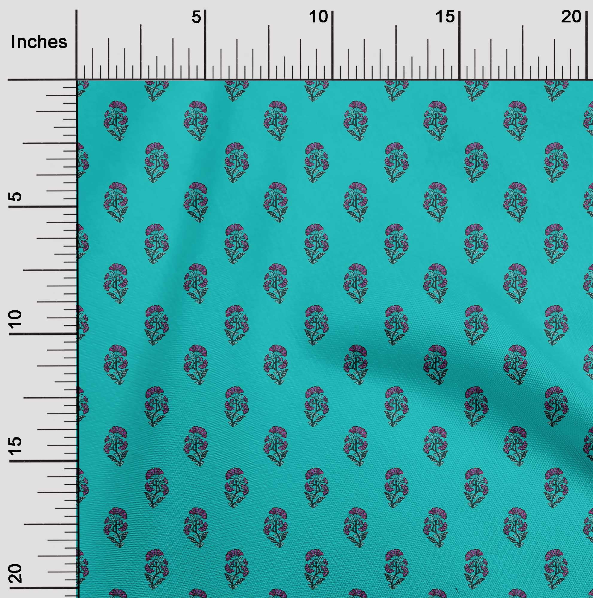 oneOone Cotton Poplin Turquoise Blue Fabric Floral Block Quilting ...