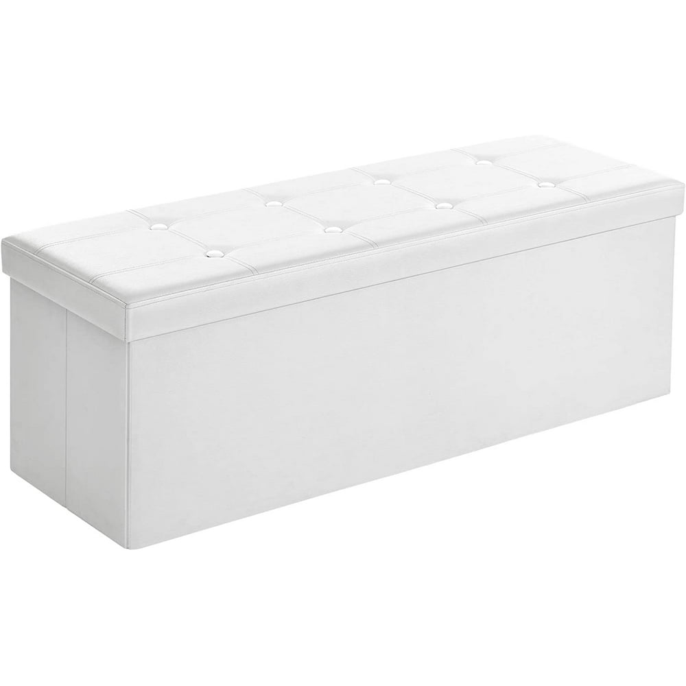 Songmics 43 Inches Faux Leather Folding Storage Ottoman Bench White