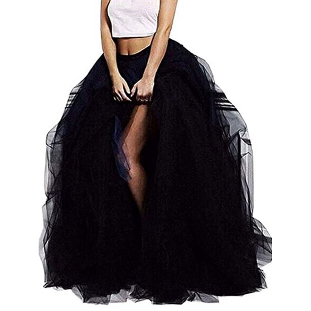 DcoolMoogl Women Hi Slit Tutu Maxi Dress Tulle Ruffle Mesh Lace Long ...