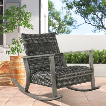 DWVO Rattan Metal Outdoor Rocking Egg Chair, Wicker Patio Swivel Basket ...