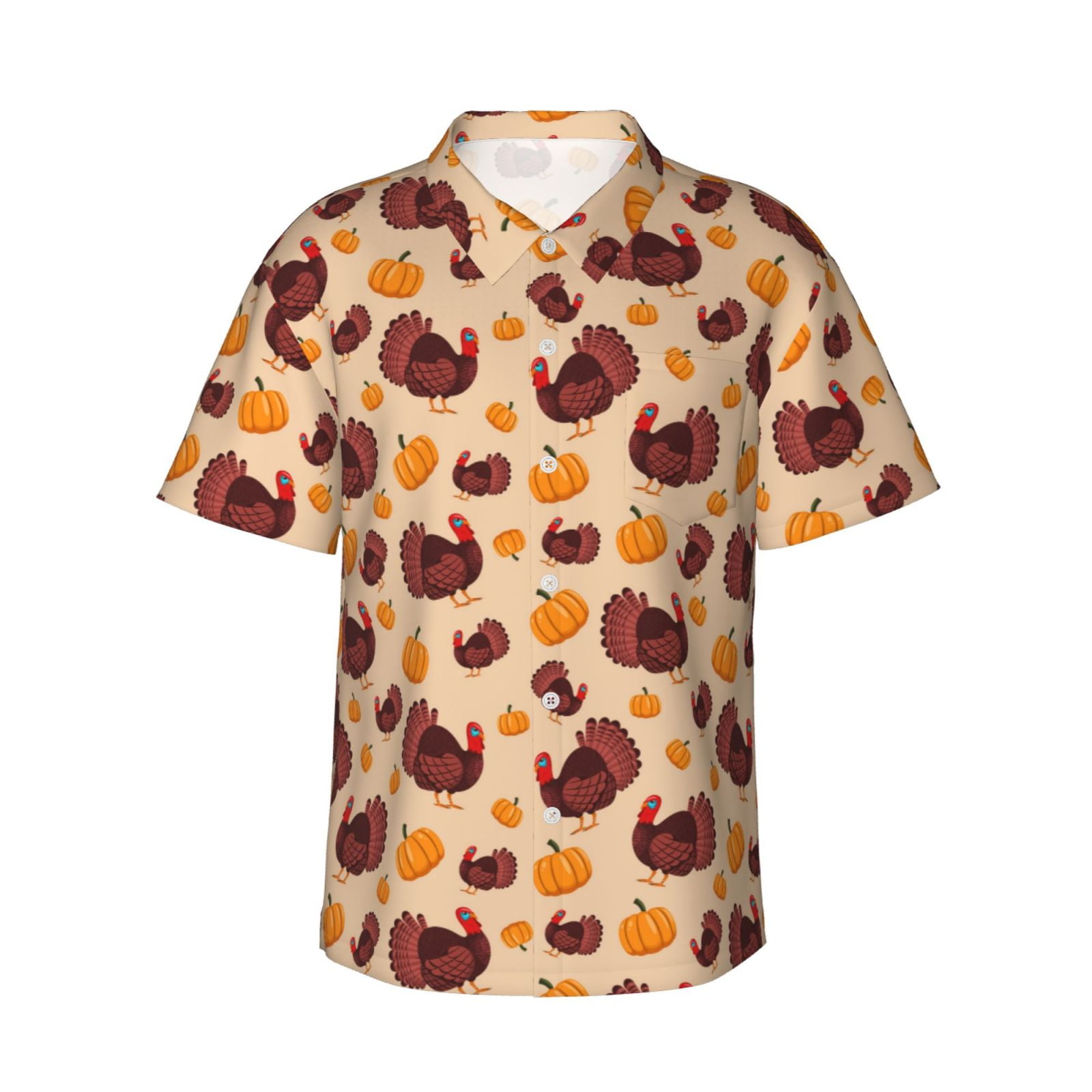 Fotbe Thanksgiving Turkey and Pumpkin Camisa Hawaiana para Hombre ...
