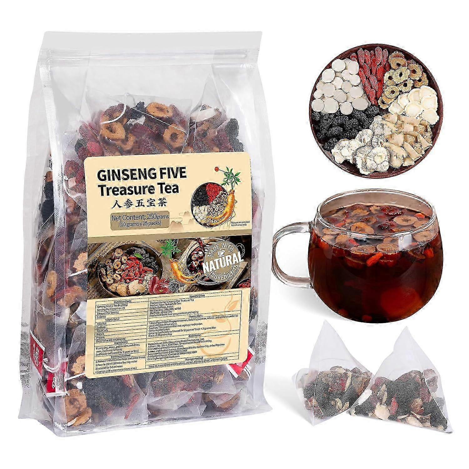 Ginseng Five Treasures Tea Kidney Tonifying Tea is made from natural ...