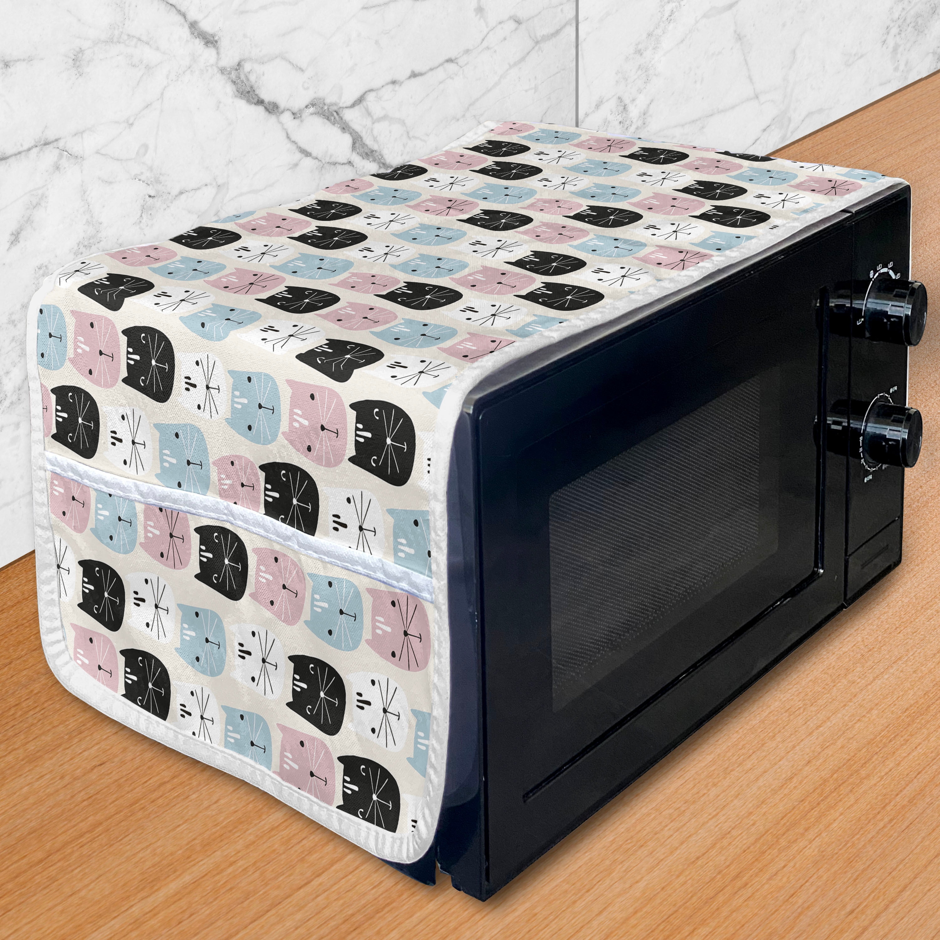 Cat Microwave Oven Cover, Doodle Kitten Portraits Pets Meow Paws ...