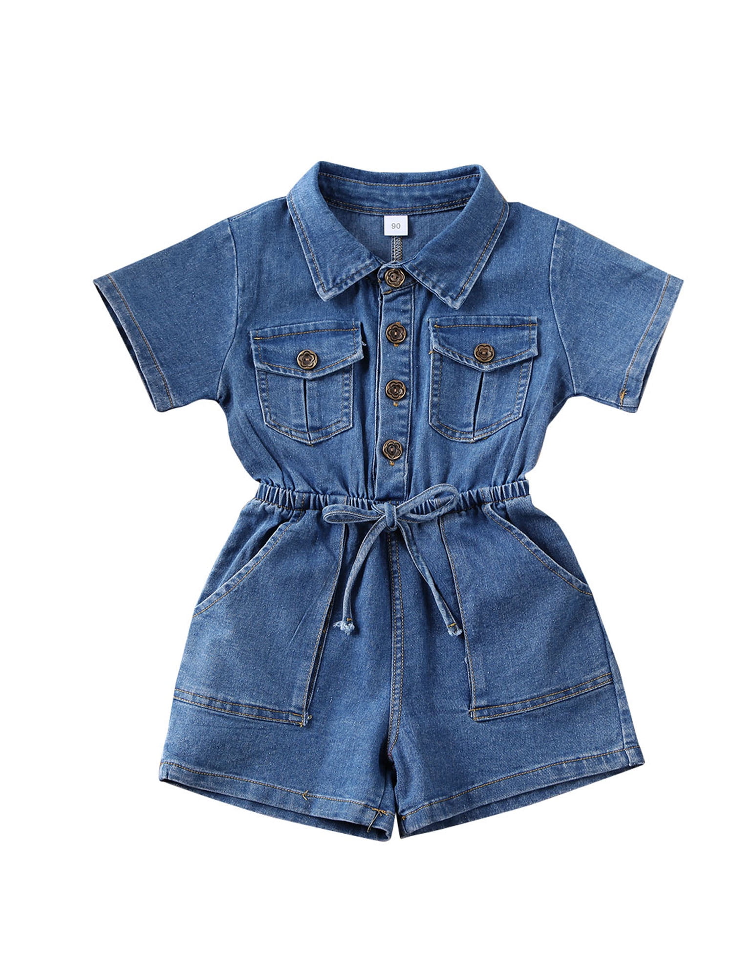 Diconna Toddler Baby Girls Denim Romper Blue Short Sleeve Button Lapel ...