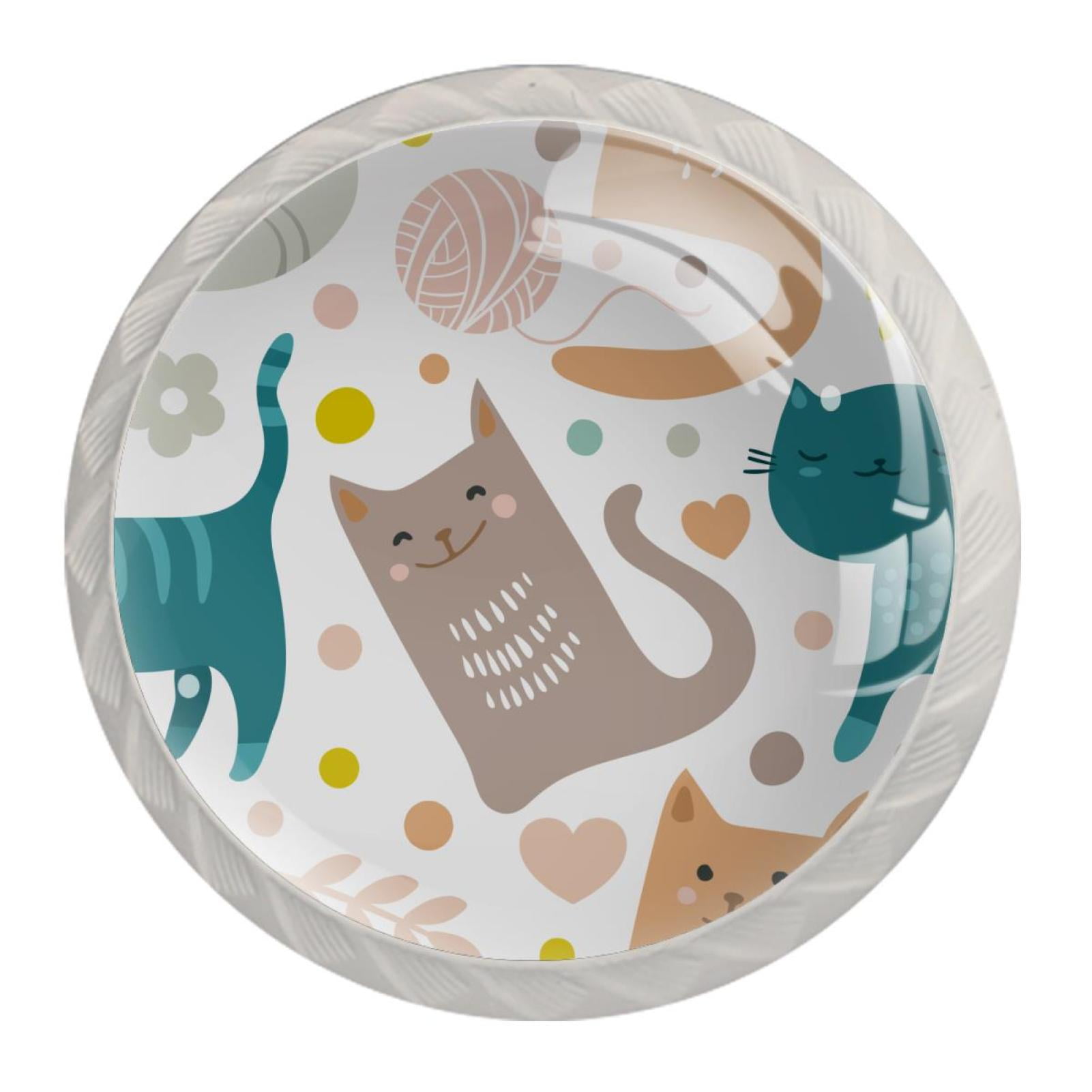 4 Pcs Cartoon Cat Knobs for Kitchen Cabinet Cupboard Dresser Bookcase Drawer Pulls Handles Round ...