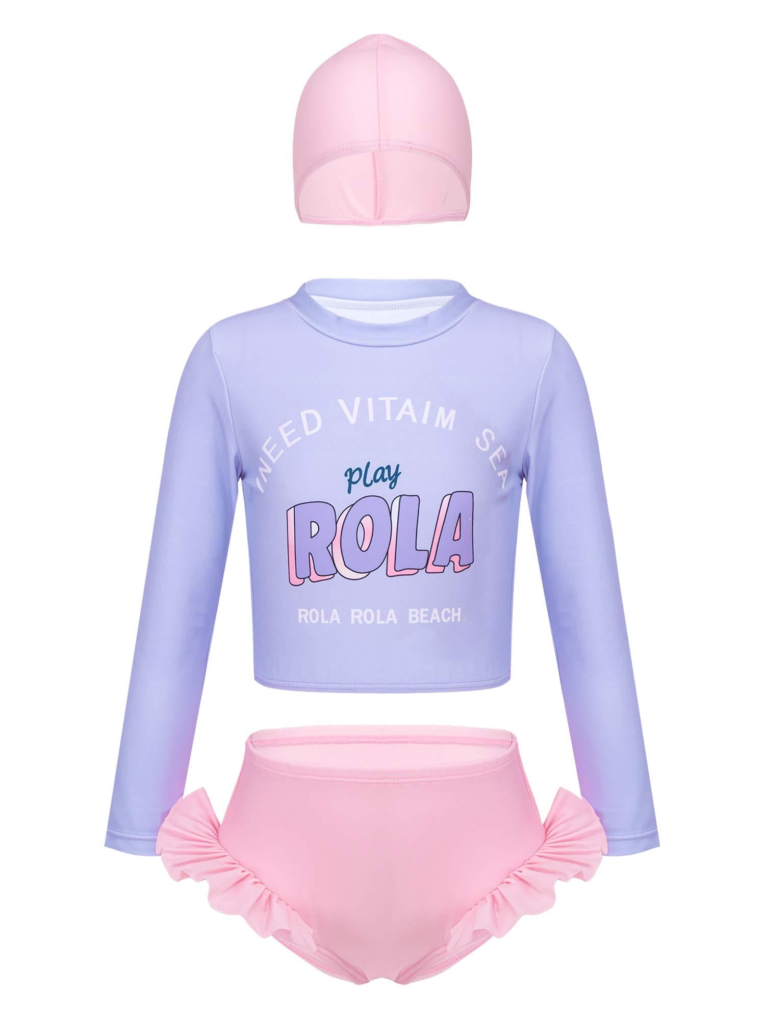 IEFIEL 3Pcs Kids Girls Swimsuit Rashguard Swimwear Long Sleeve Swimming ...