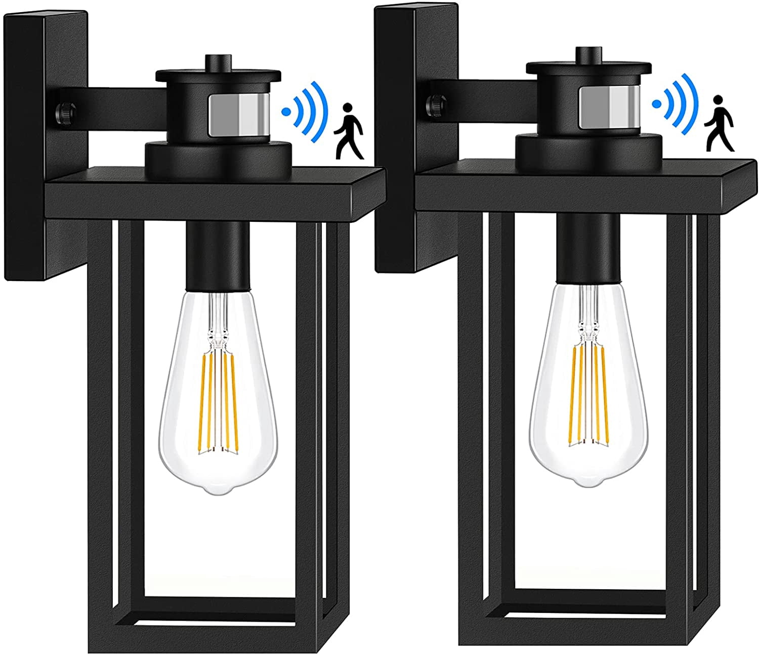 2 Pack Motion Sensor Outdoor Wall Lights,Dusk to Dawn Wall Mount,Black ...