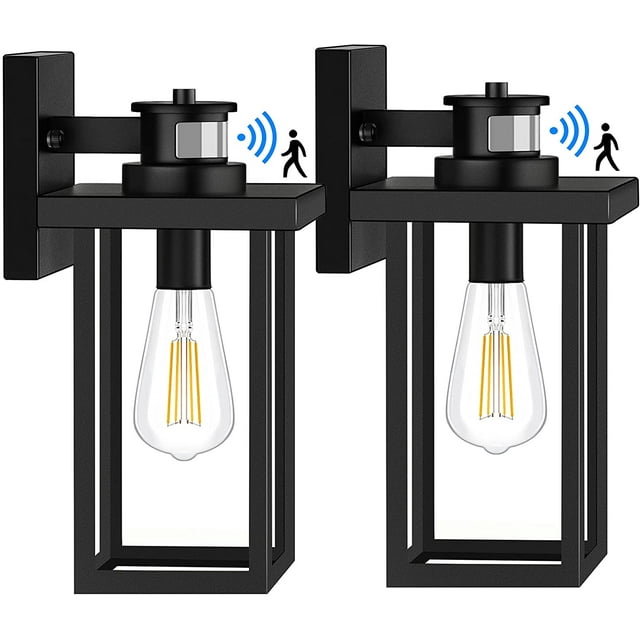 2 Pack Motion Sensor Outdoor Wall Lights,Dusk to Dawn Wall Mount,Black ...