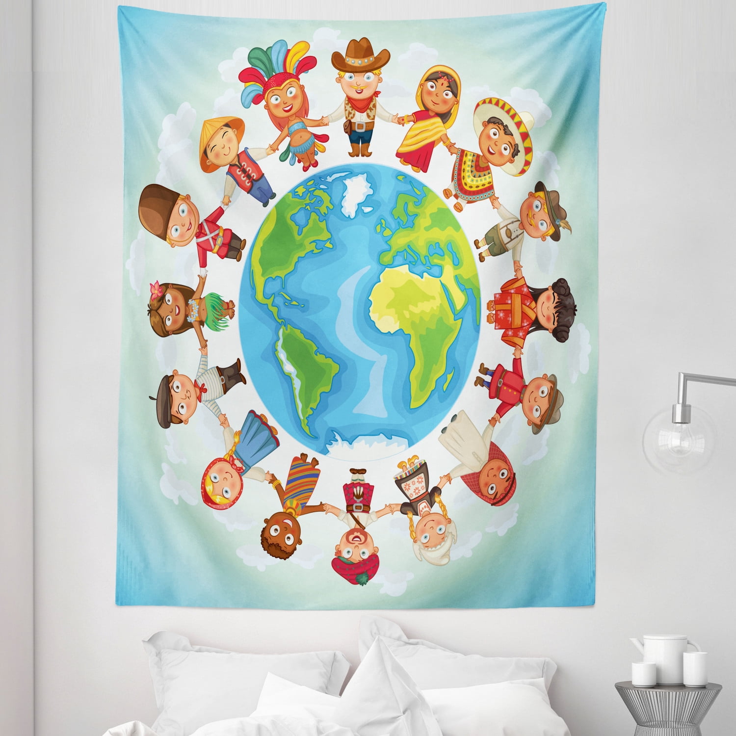 Earthy Tapestry, Planet Earth Surrounded with in Folk Costumes Cultural ...