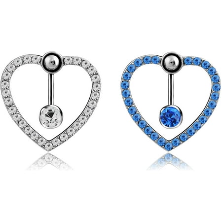Heart Belly Button Rings Rhinestone Belly Rings Top Down Navel Rings ...