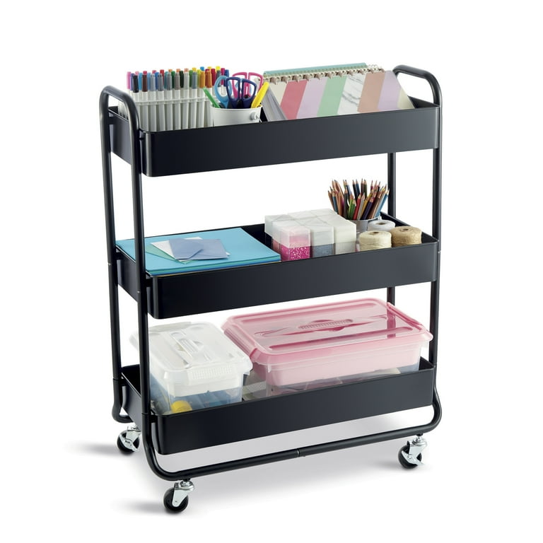 Locking Caster Cart DTK 3 Tier Metal Utility Rolling Cart With Table ...