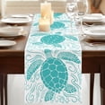 Coastal Turtle Burlap Cotton Table Runner 14x72 Inches Long, Teal Green ...