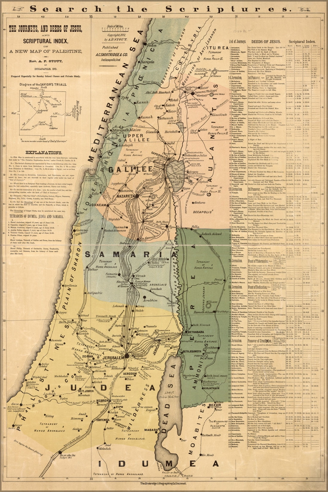 24"x36" Gallery Poster, bible Map of jesus in israel Palestine 1881 ...