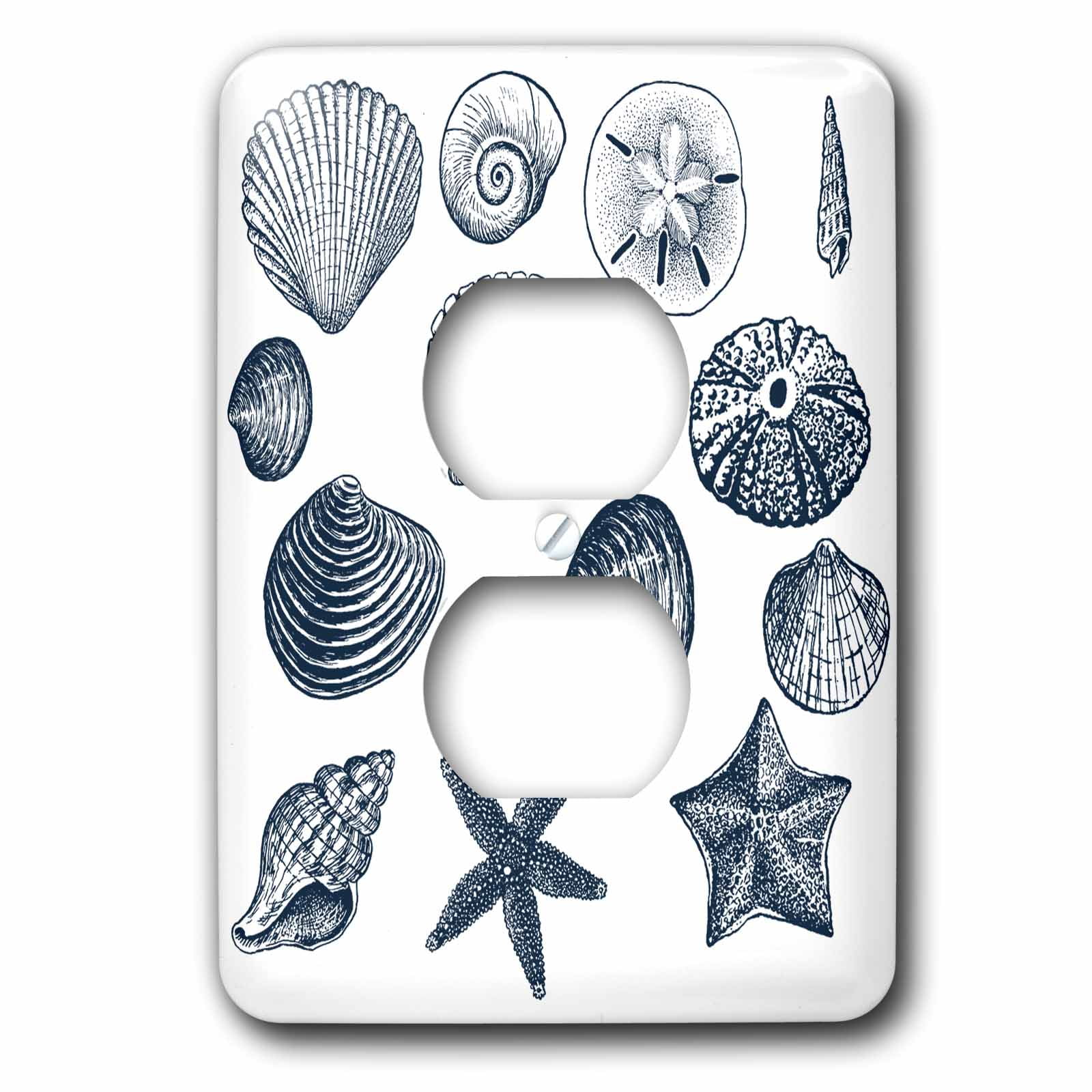 3dRose Blue Sea Shells Nautical beach theme ocean art - 2 Plug Outlet ...