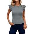 ClodeEU Women's Crew Neck Ruffle Cap Sleeve T-Shirt,Fitted Ribbed Knit ...