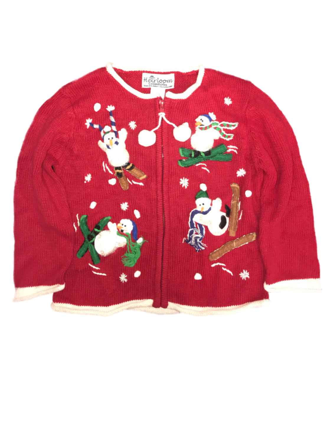 Girls Red Long Sleeve Zip Up Skiing Snowman Ugly Christmas Sweater ...