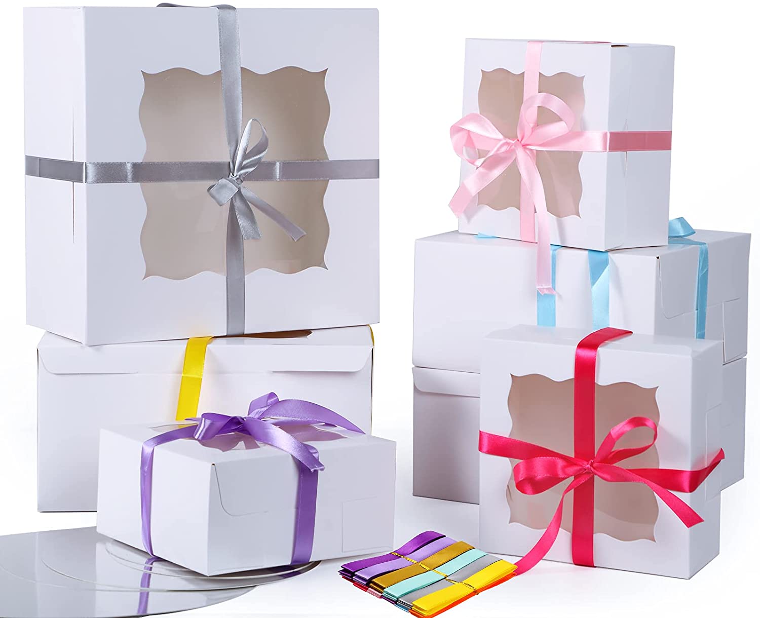 Cake Boxes Window Cardboard Cake Boxes Set, 7 Pieces Sturdy White Cake ...