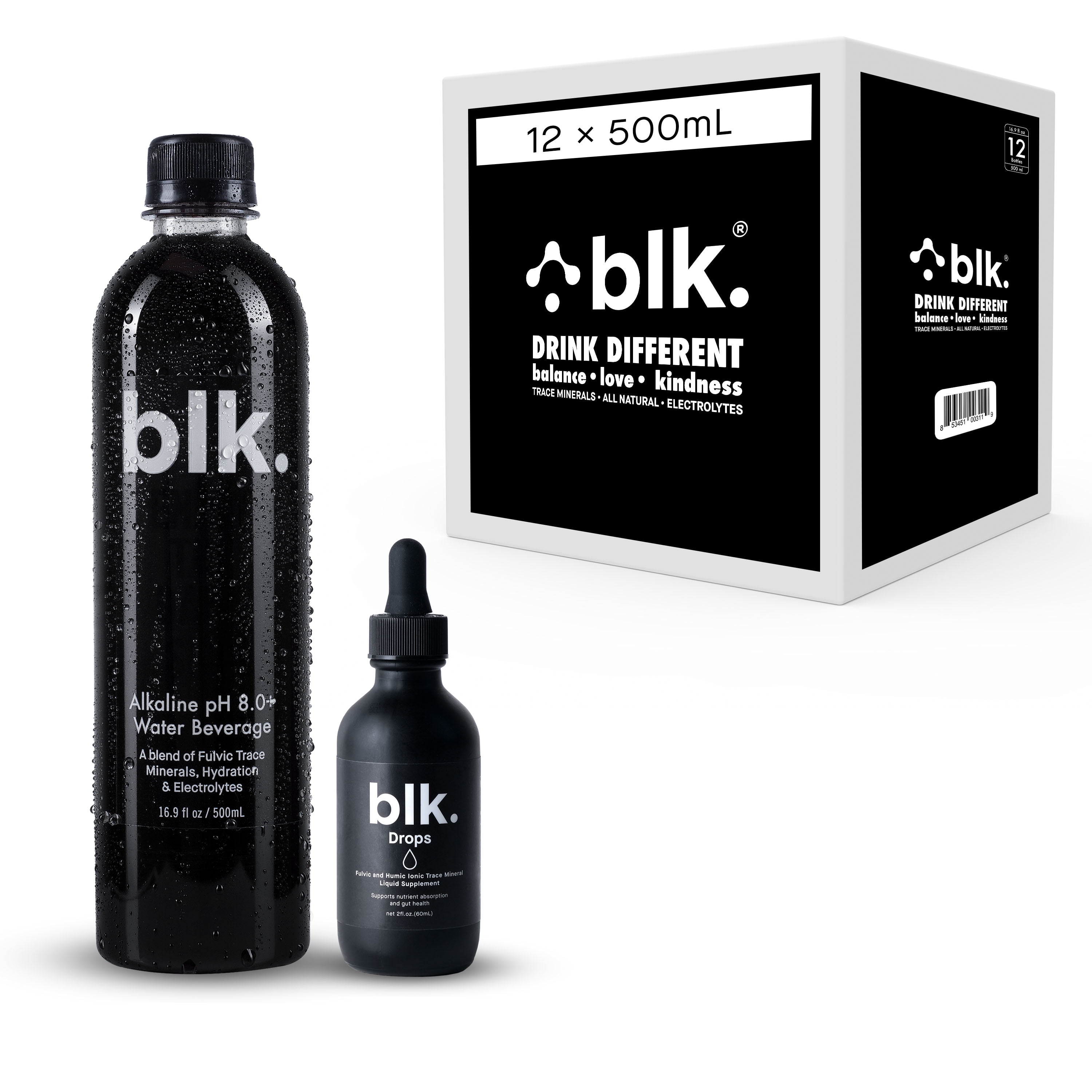 blk. Fulvic Enriched Bottled Water 16.9oz / 500ml (12 Pack) + 2oz ...