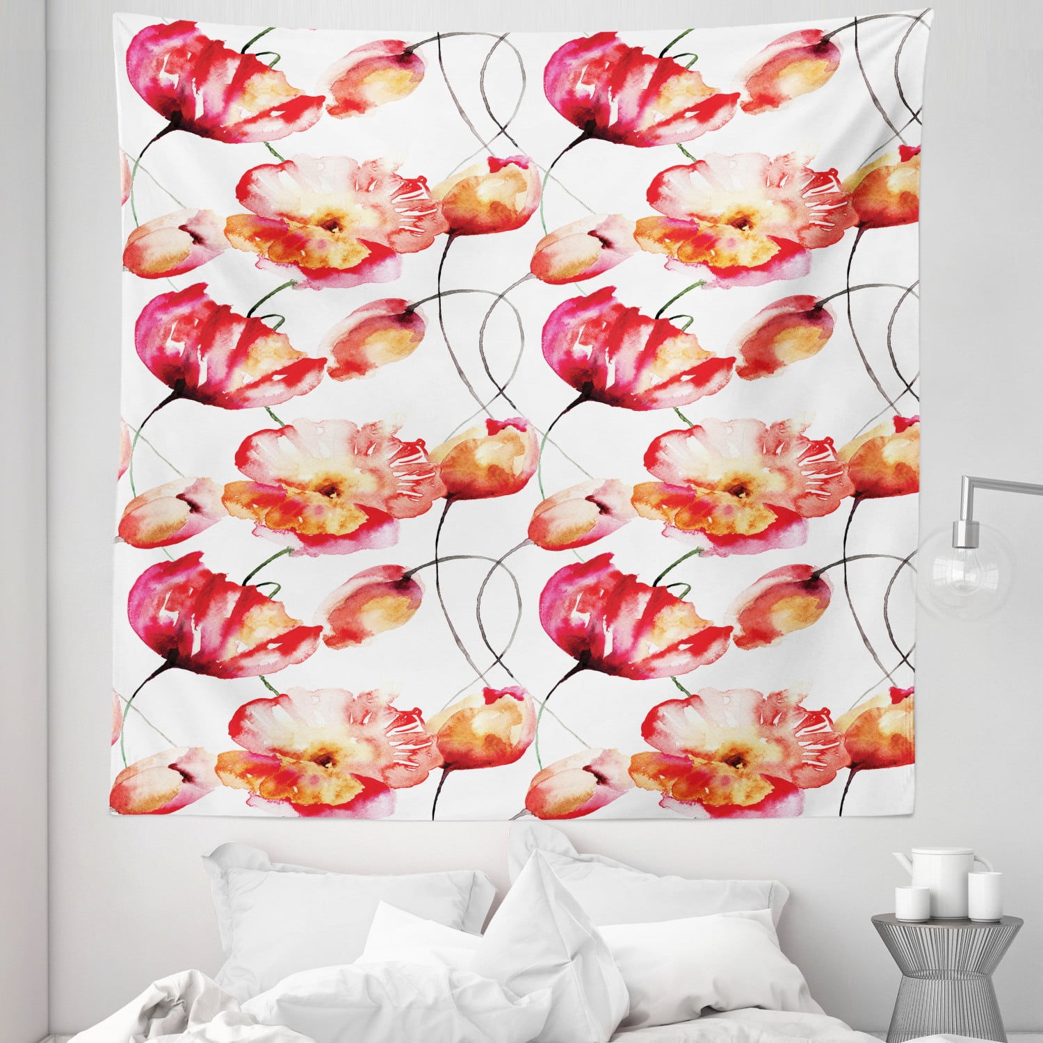 Spring Tapestry, Shaded Large Poppy and Tulip Flower Painting Spring ...