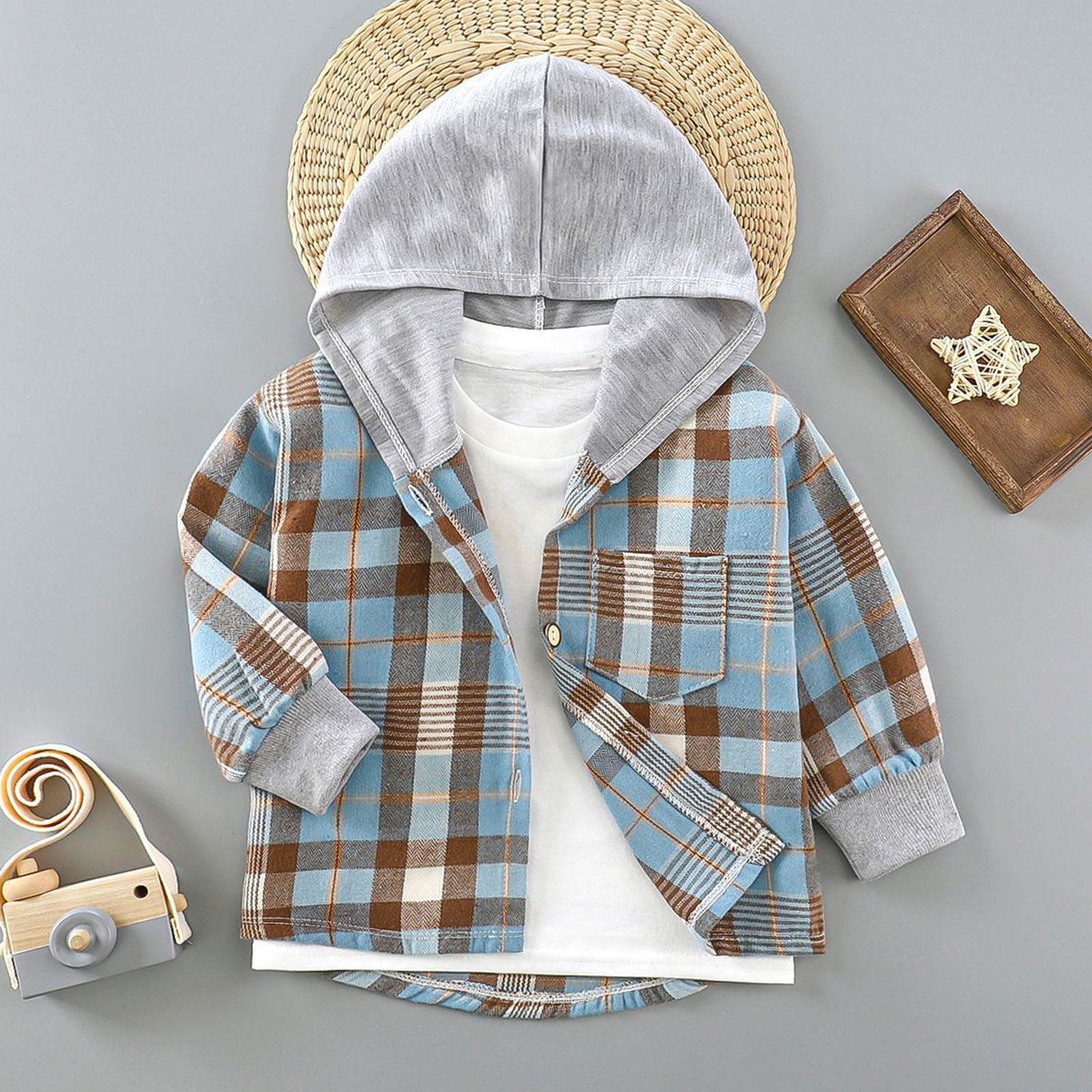 Click here for Peorpel Boys Girls Flannel Plaid Hoodies Button Do... prices