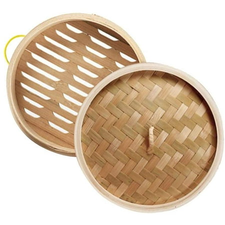 Natural Bamboo Steamer Basket Set with Handle and Lid 18cm Traditional ...