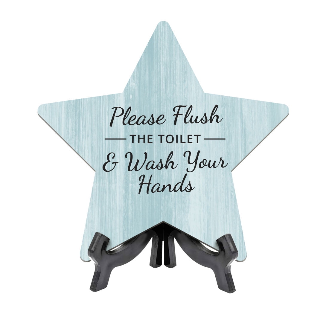 Sign ByLITA Please Flush The Toilet & Wash Your Hands, Wood Color, Star ...