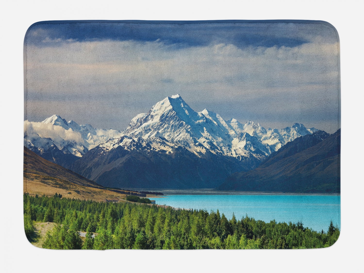 Landscape Bath Mat, Mount Cook and Pukaki Lake in New Zeland Landmark ...