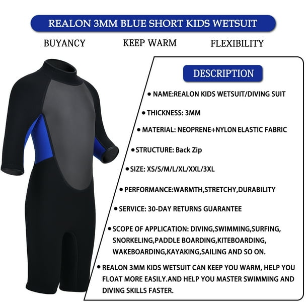 REALON Kids Wetsuits for Girls Boys Toddler Children Shorty Wet Suit 2 ...