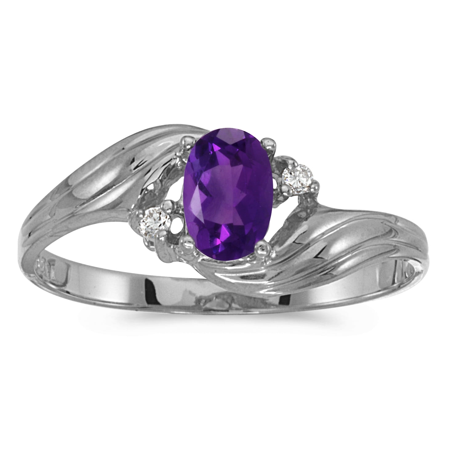 Sterling Silver Oval Amethyst And Diamond Ring - Walmart.com