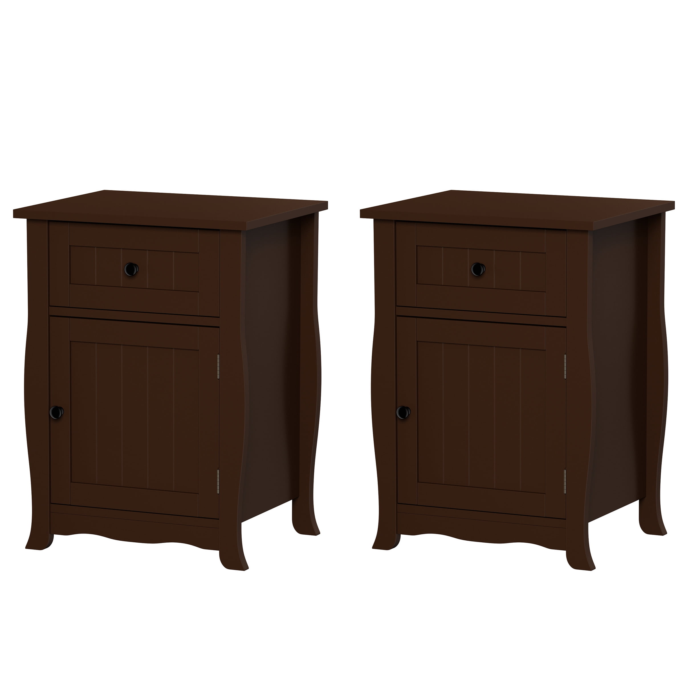 Lavish Home End Tables with Storage Drawer and Cabinet, Brown, Set of 2 ...