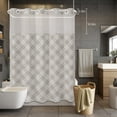 Beige Grid No Hook Shower Curtain with Snap in Liner, Modern Minimalist ...