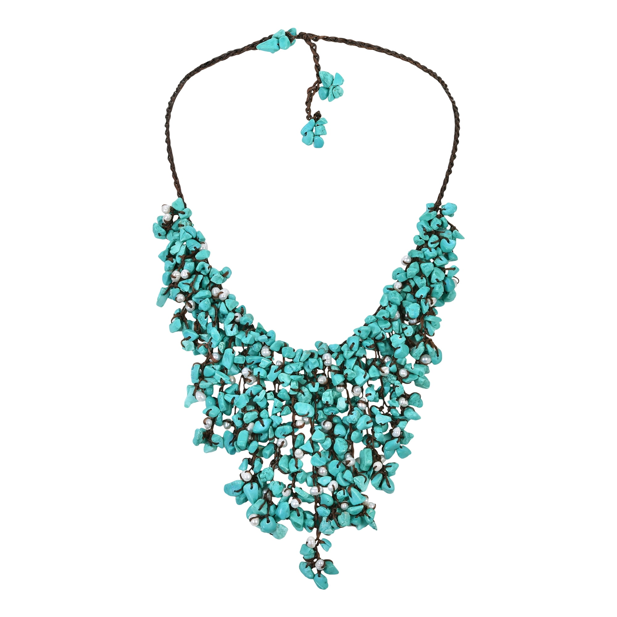 AeraVida Cascading Waterfall of Blue Turquoise Stone and White Pearls ...