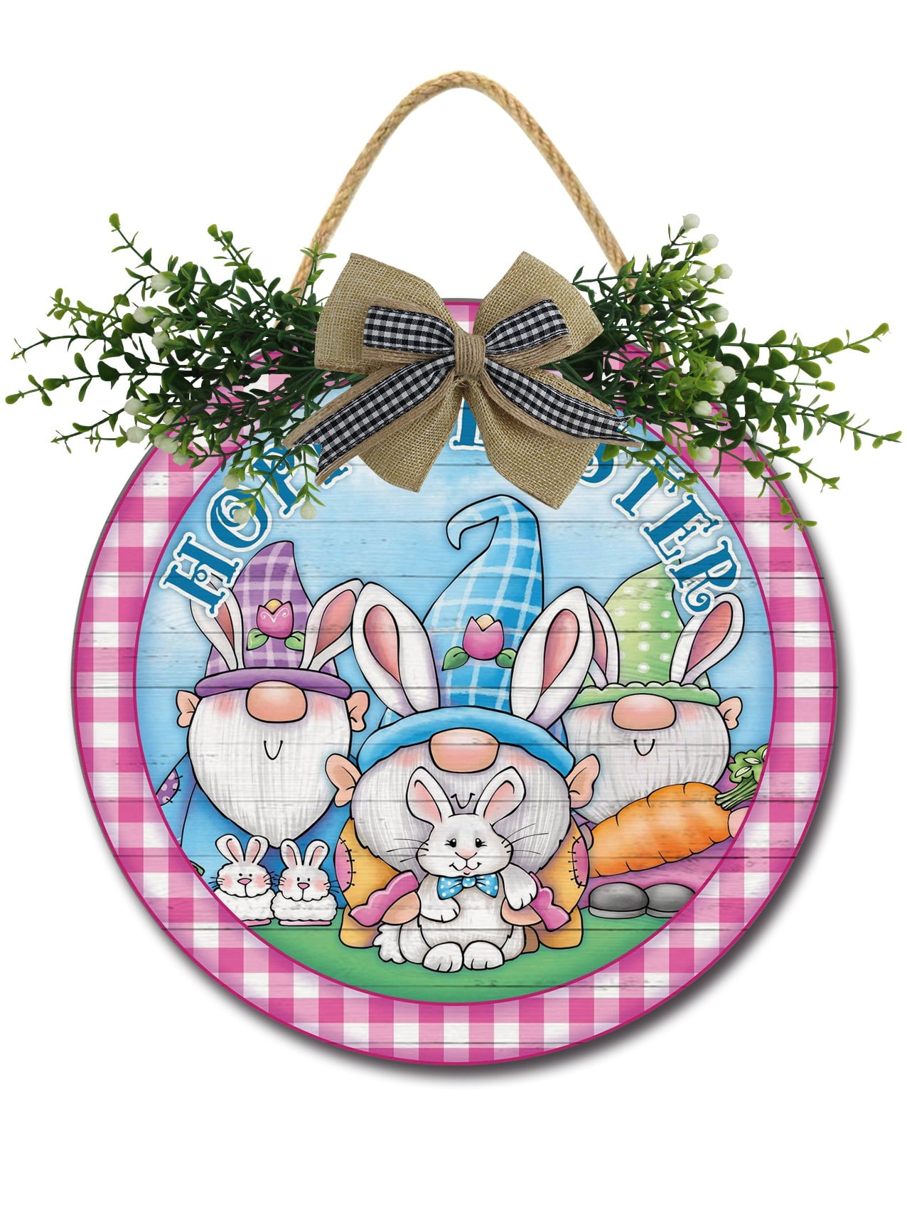 Eveokoki Hoppy Easter Sign Front Door Porch Decorations, Round Rustic ...