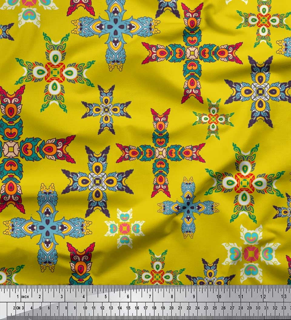 Soimoi Satin Silk Fabric Tiles Moroccan Printed Fabric 1 Yard 42 Inch ...