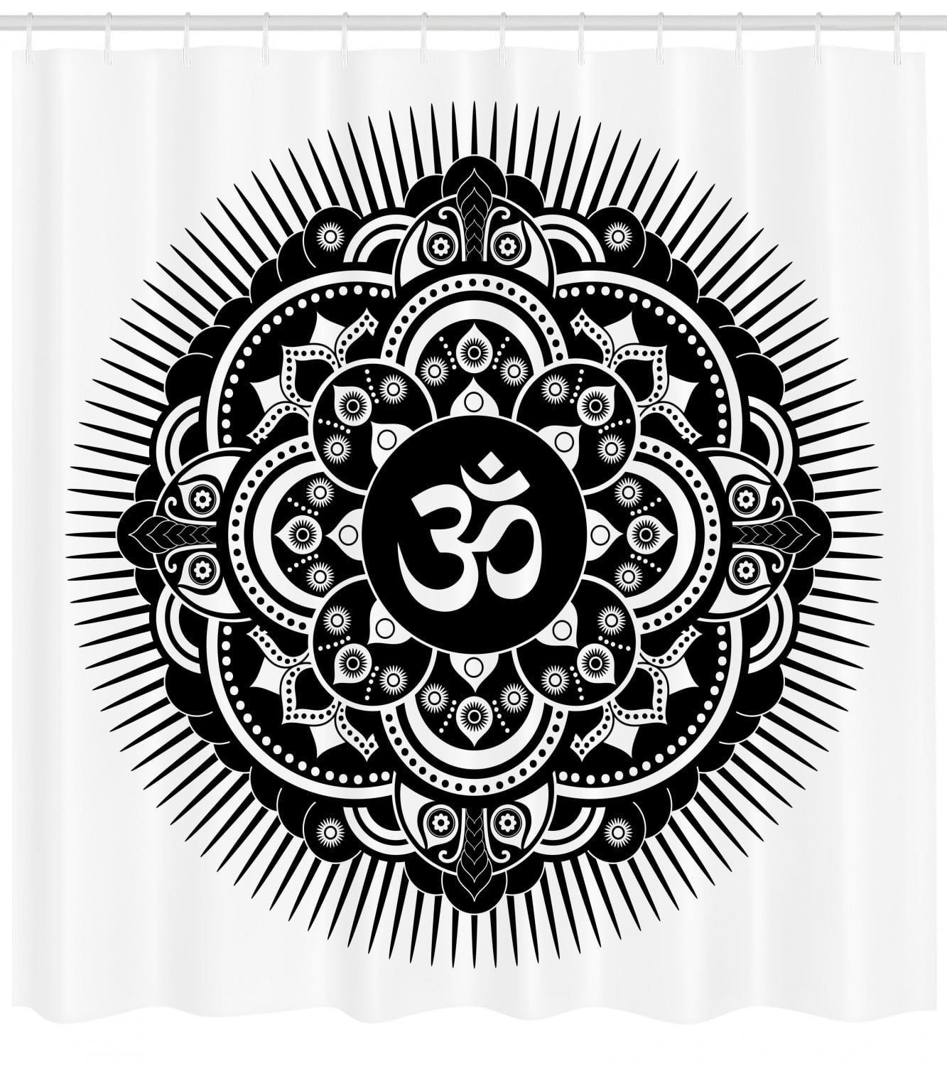 Yoga Shower Curtain, Monochrome Henna Tattoo Art Style Mandala Round ...