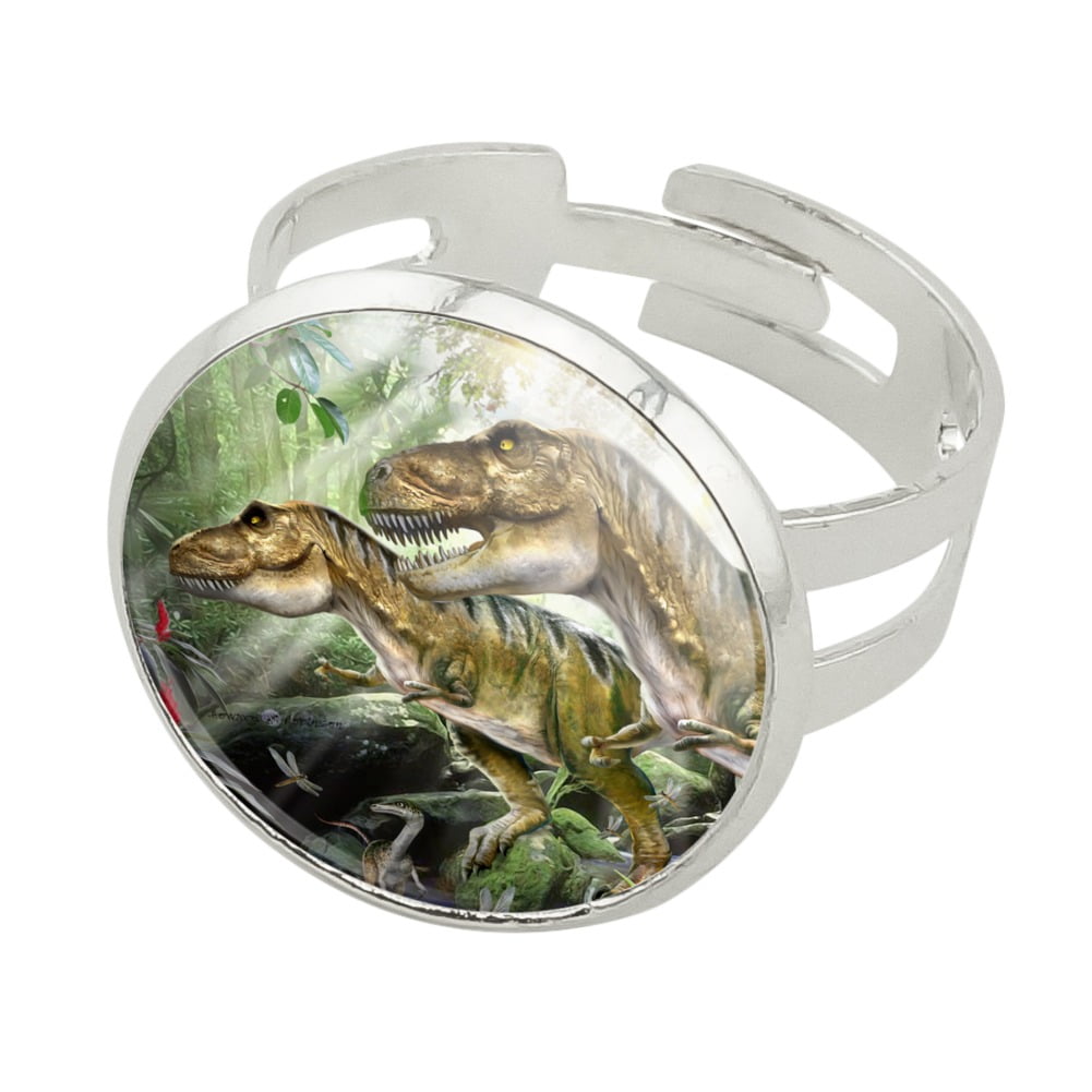 T-Rex Jurassic Double Trouble Silver Plated Adjustable Novelty Ring ...