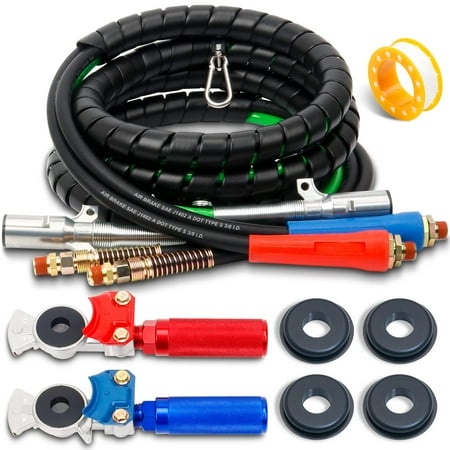 YiaChuii 15 FT Semi Truck Air Line Kit, 3 in 1 ABS Air Hose Power Cord ...