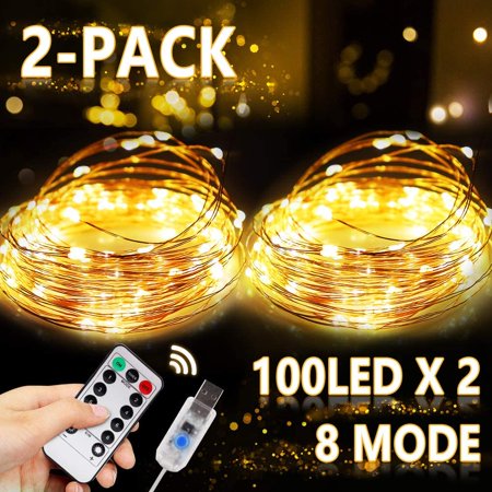 LED String Lights, Warm White LED String Lights 2pcs 10M 100LED USB ...