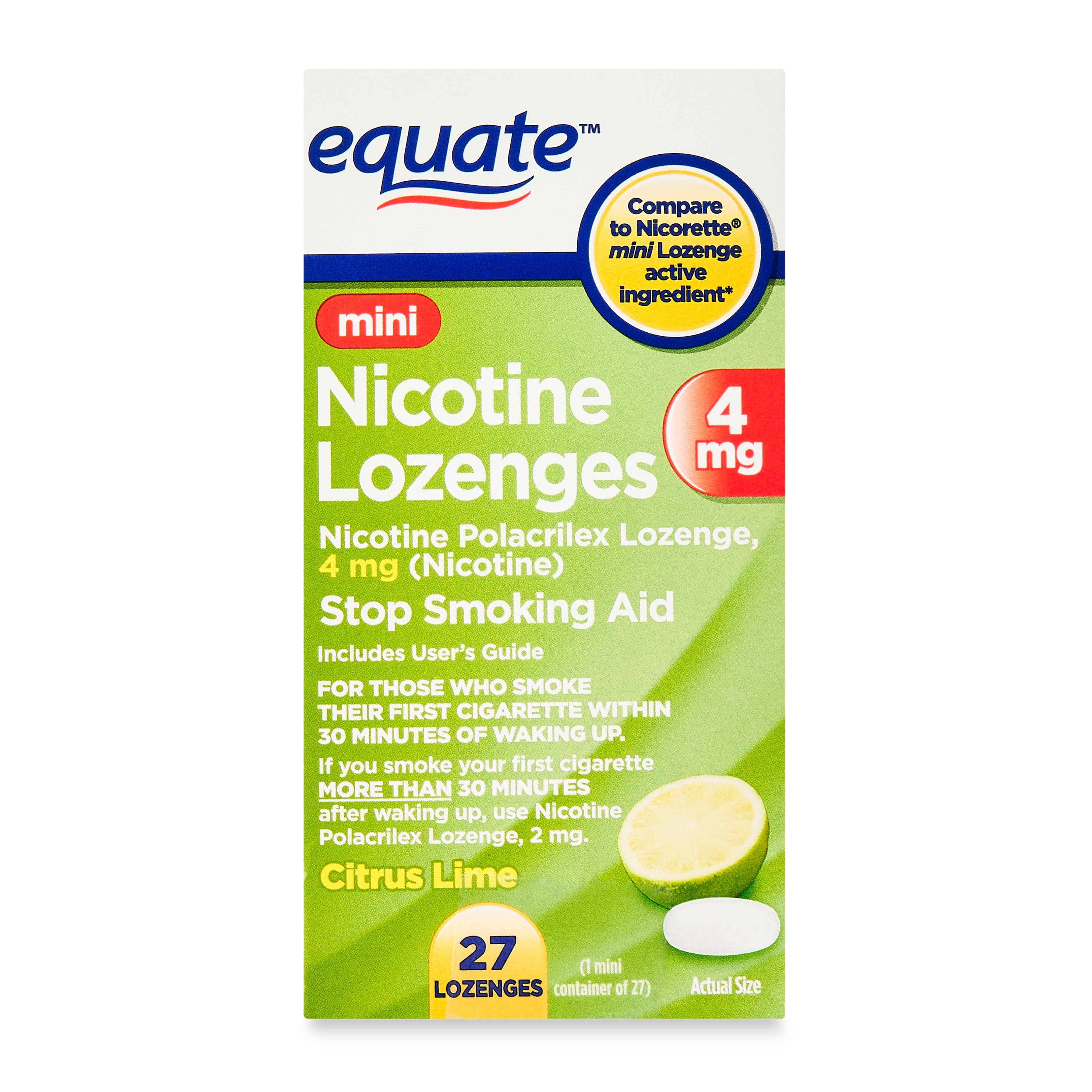 Equate Mini Nicotine Polacrilex Lozenge 4 mg, Citrus Flavor, 27 Count ...