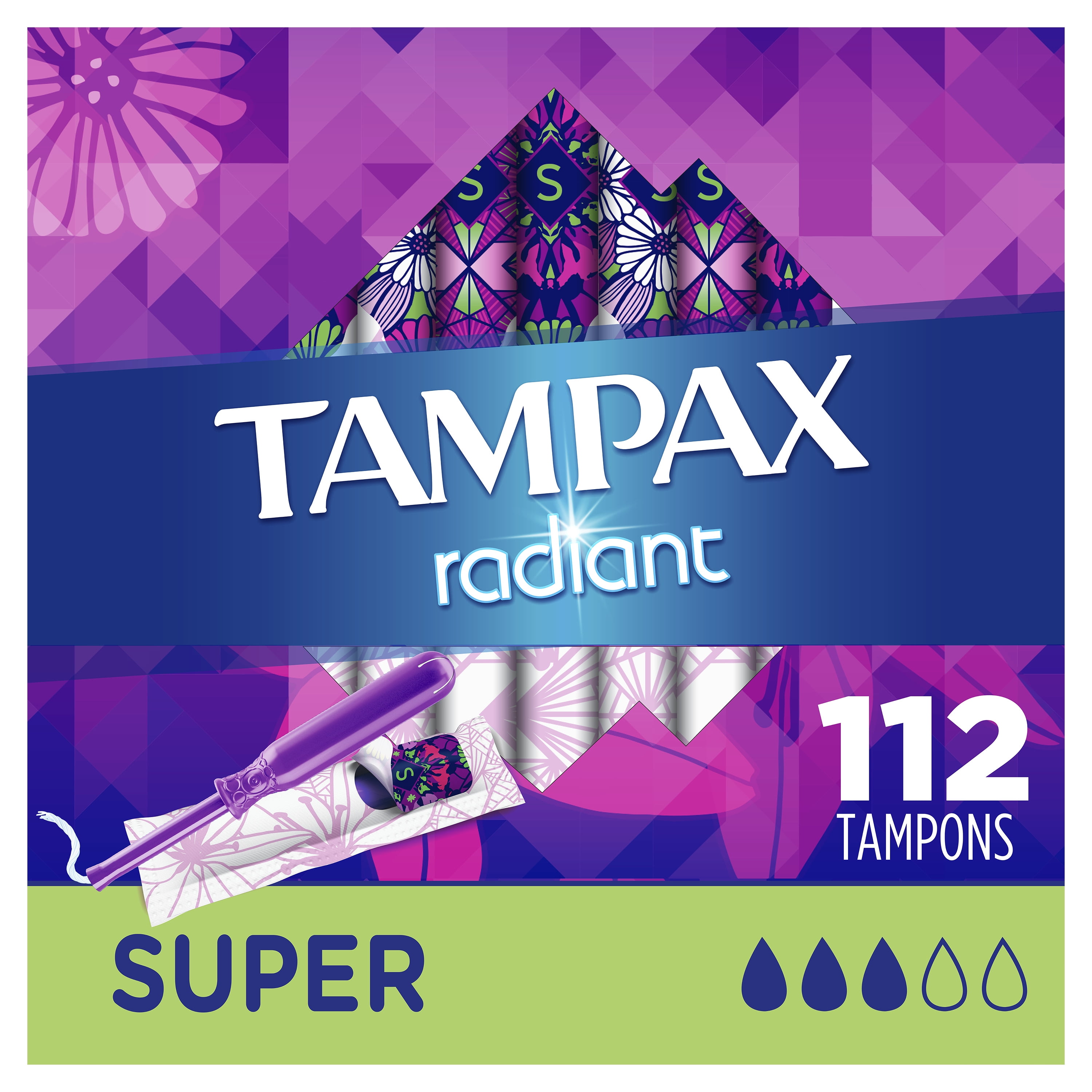 Tampax Radiant Super Absorbency Tampons, Unscented, 112 Ct - Walmart.com