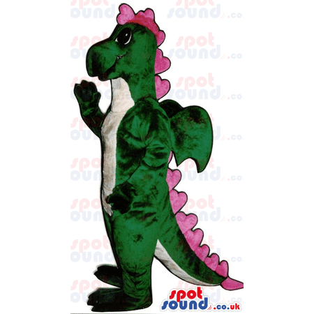 Green Dragon Plush SPOTSOUND Mascot With Pink Spikes And White Belly ...