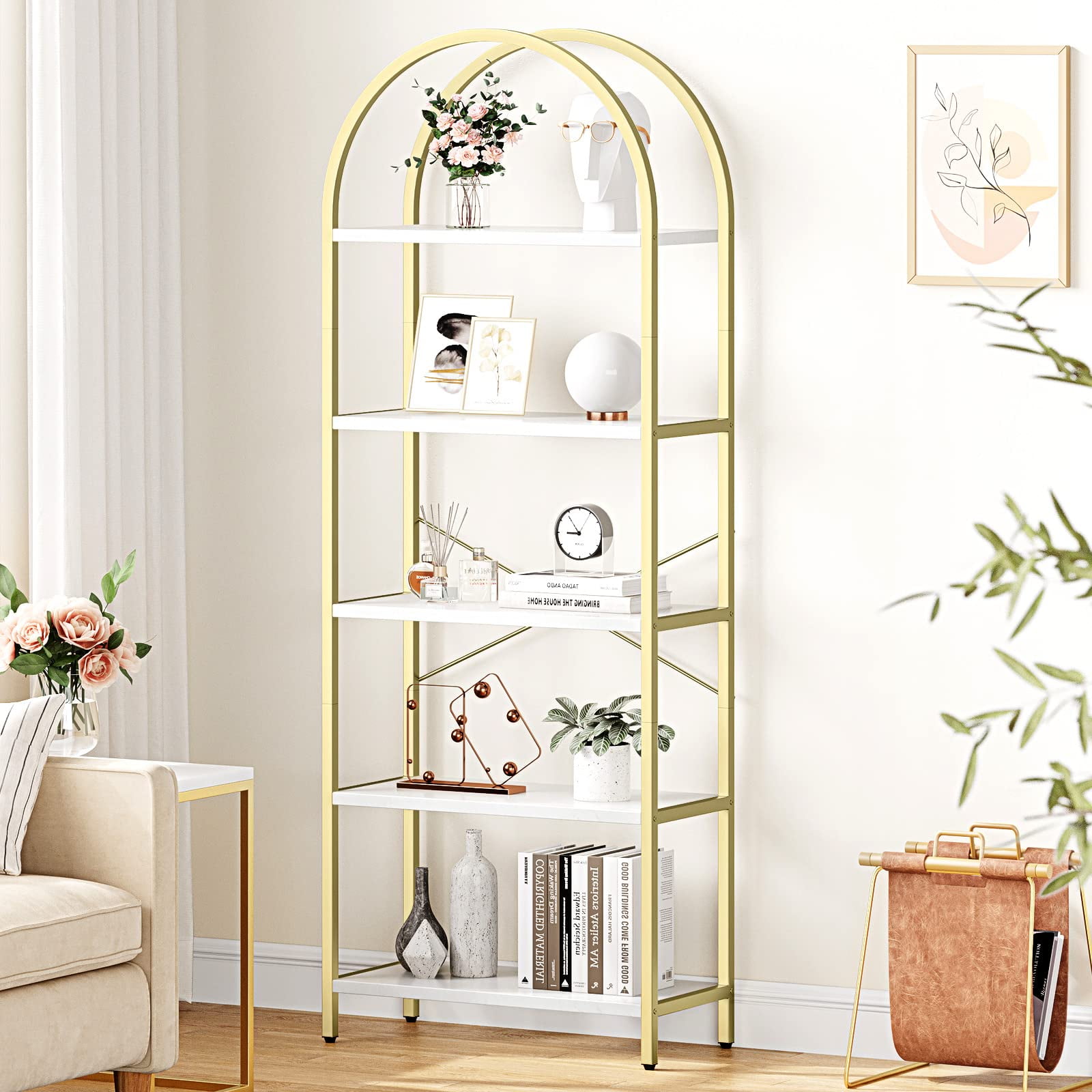 Click here for Beesclover Bookshelf 5 Tier Bookcase Arched Displa... prices