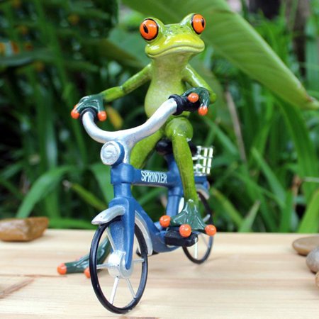 Shining Frog Statue Garden Frog Ride the Bike Sculpture for Home Decor ...
