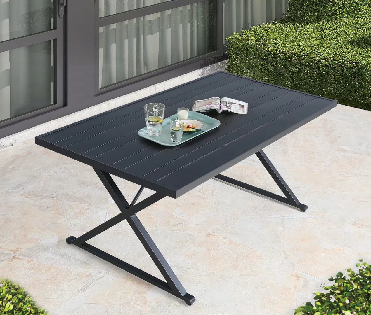 Ulax Furniture Rectangular 55"L Patio Metal Dining Table with Steel ...