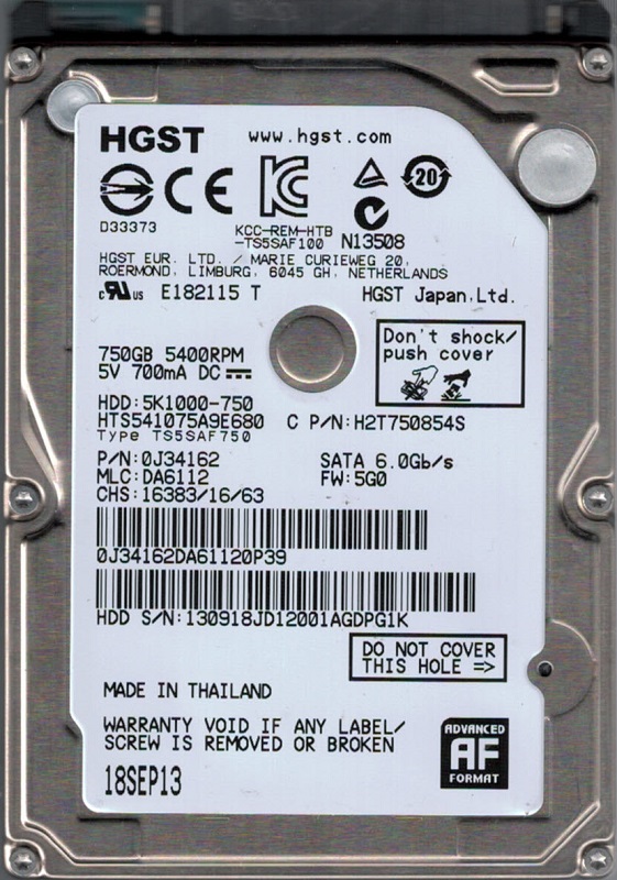 HGST HTS541075A9E680 P/N: 0J34162 MLC: DA6112 750GB - Walmart.com
