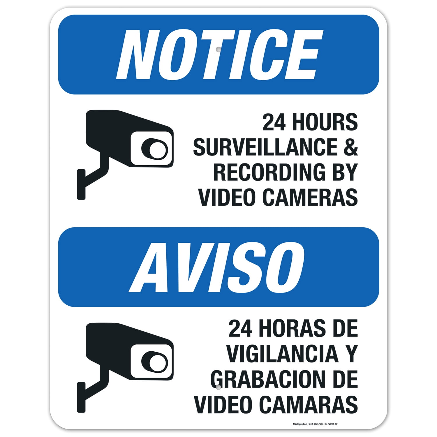 Video Surveillance Sign, CCTV Camera Warning Sign, Bilingual, - Walmart.com