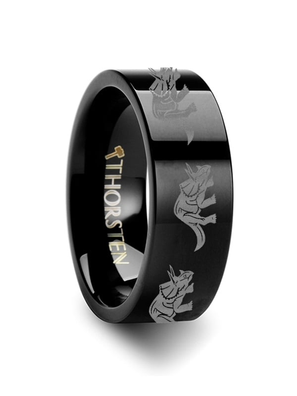 Dinosaur Rings Triceratops Ring Prehistoric Paleo Engraved Flat Black ...