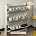3-Tier Vertical Flip MDF Shoe Cabinet with Baseboard Recess & Support ...