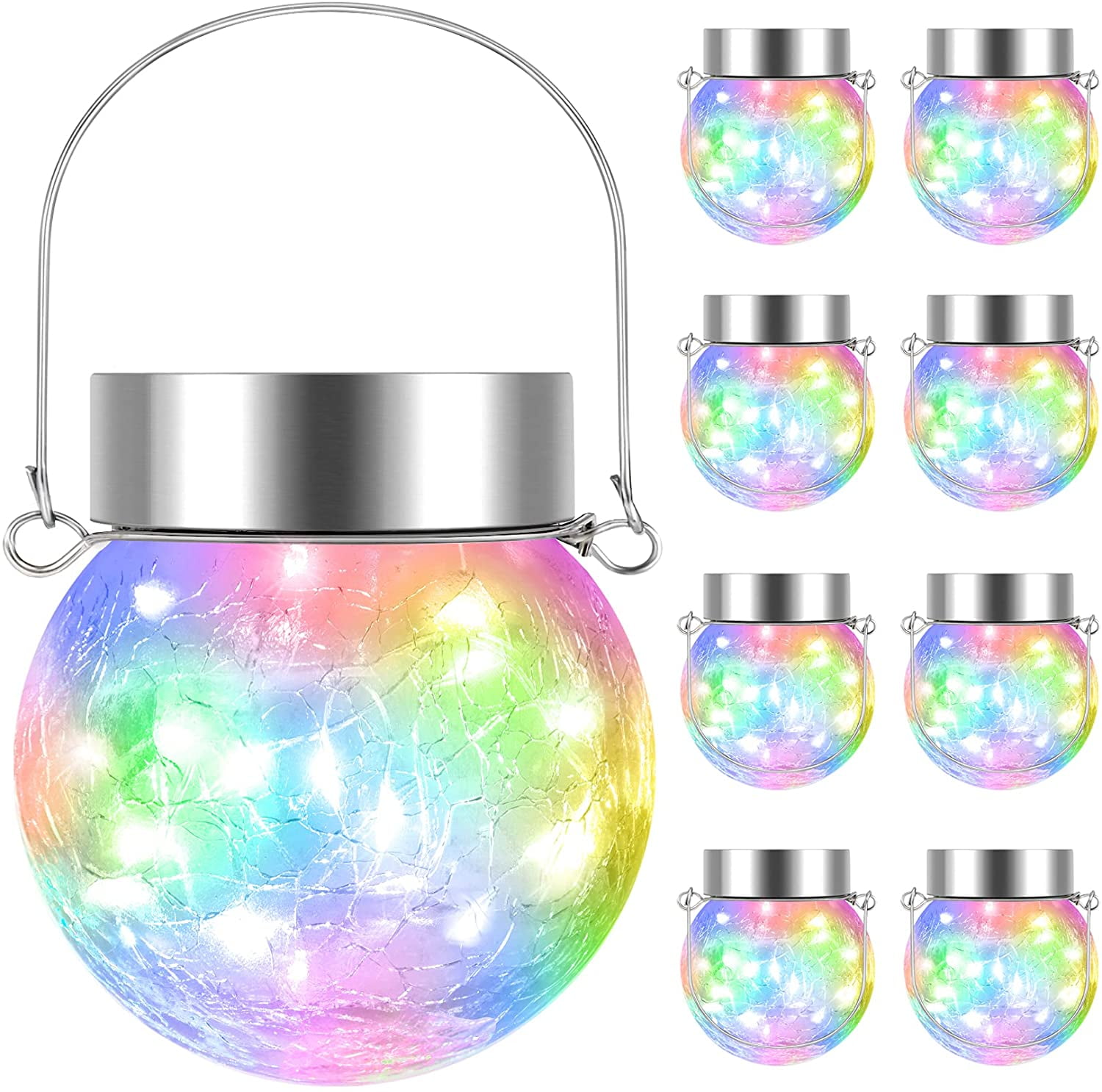 LINLIN 8 Pack Solar Hanging Lights Outdoor, Cracked Glass Solar Ball ...