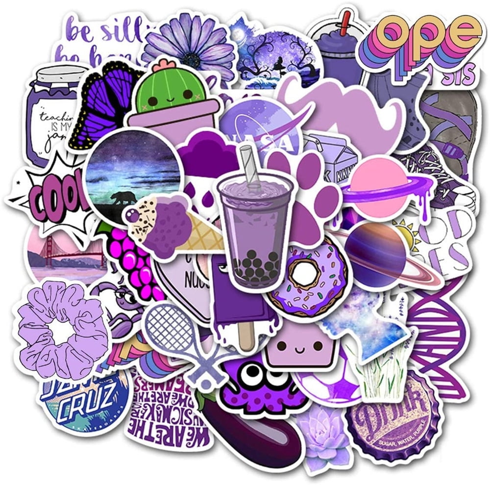 50pcs Cute Stickers For Girls, Purple Stickers Pack, Laptop Stickers ...